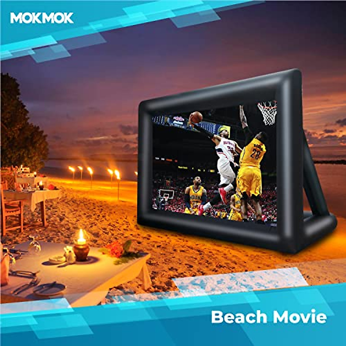 Mokmok 20ft Front and Rear Projection Inflatable Projection Screen,with Air Blower and Storage Bag, Blow Up Movie Screen for Backyard Outdoor Movie Night Barbecue Pool Party, Easy Setup