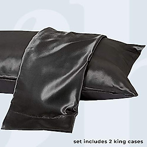 Great Bay Home Satin Pillowcase for Hair and Skin King - Charcoal Silk Pillowcase 2 Pack 20x36 inches - Satin Pillow Cases Set of 2 with Envelope Closure