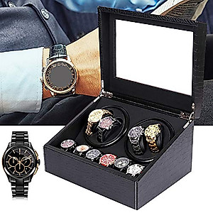 WANLECY 4+6 Watch Winder, Luxury Automatic 2 Motor Watch Winder Crocodile Pattern Display Case Storage Super Quiet for Lady and Men