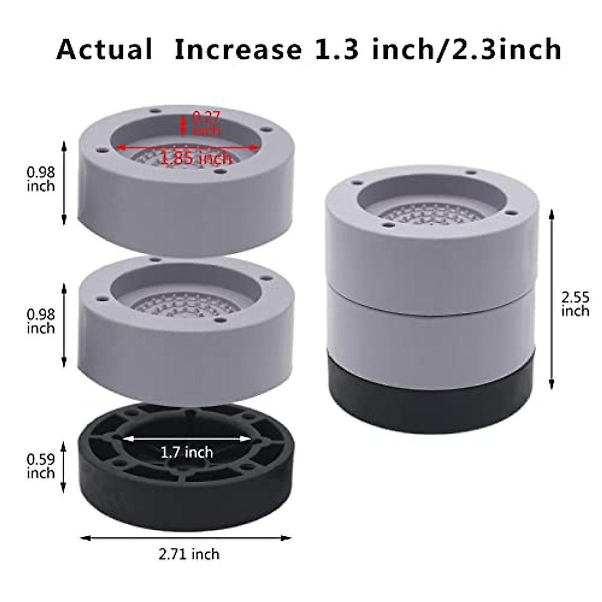 HANIHUA Round Bed Risers (Set of 4) Heavy Duty Furniture Risers Lifts Height 1", 2 inch, Adjustable Bed Lifts Risers for Bed Frame, Desk, Table, Sofa, Chair Risers Supports Up to 1,300 lbs