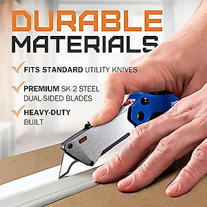 POPLOCK 20-Piece K Hook Razor Blades for Utility Knife, Utility Knife Blades Refills, Hooked Blades for Box Cutter, Dual Curved Angle Utility Blades as Carpet, Construction and Roofing Tools