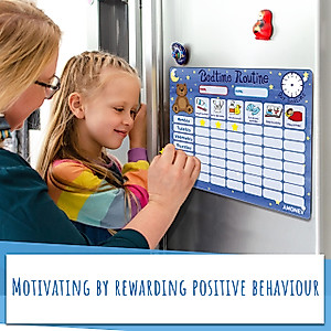 Amonev Magnetic Bedtime Routine Chart Reward Chart and Sleep Training Stay in Bed Chart for Boys Girls Toddlers and Young Children with Magnetic Stars. Reusable Wall Chart. Two Child.
