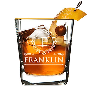 Custom Personalized 9 oz Square Rocks Whiskey Glass Tumbler with Heavy Base and Gold Color Rim