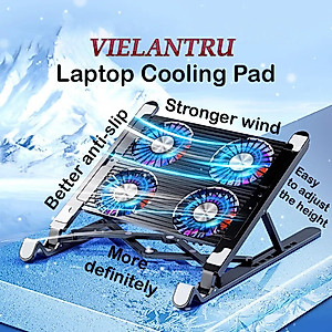 VIELANTRU Laptop Cooling Pad, Laptop Cooler with 4 Quiet Fans with RGB LEDs for Under 17 Inch Notebook Laptop Fan Cooling Pad with Adjustable Height and Type-C Port (Black)