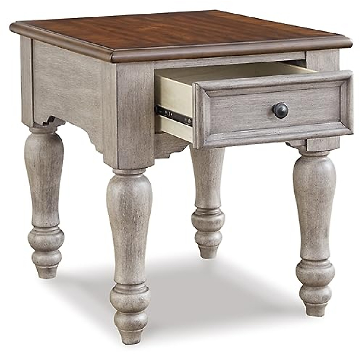 Signature Design by Ashley Lodenbay Classic Farmhouse End Table with 1 Drawer, Antique Gray & Brown