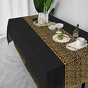 FECEDY 4 Packs 54"x108" Gold Wave Point Black Disposable Plastic Table Cover Waterproof Tablecloths for Rectangle Tables up to 8 ft in Length Party Decorations