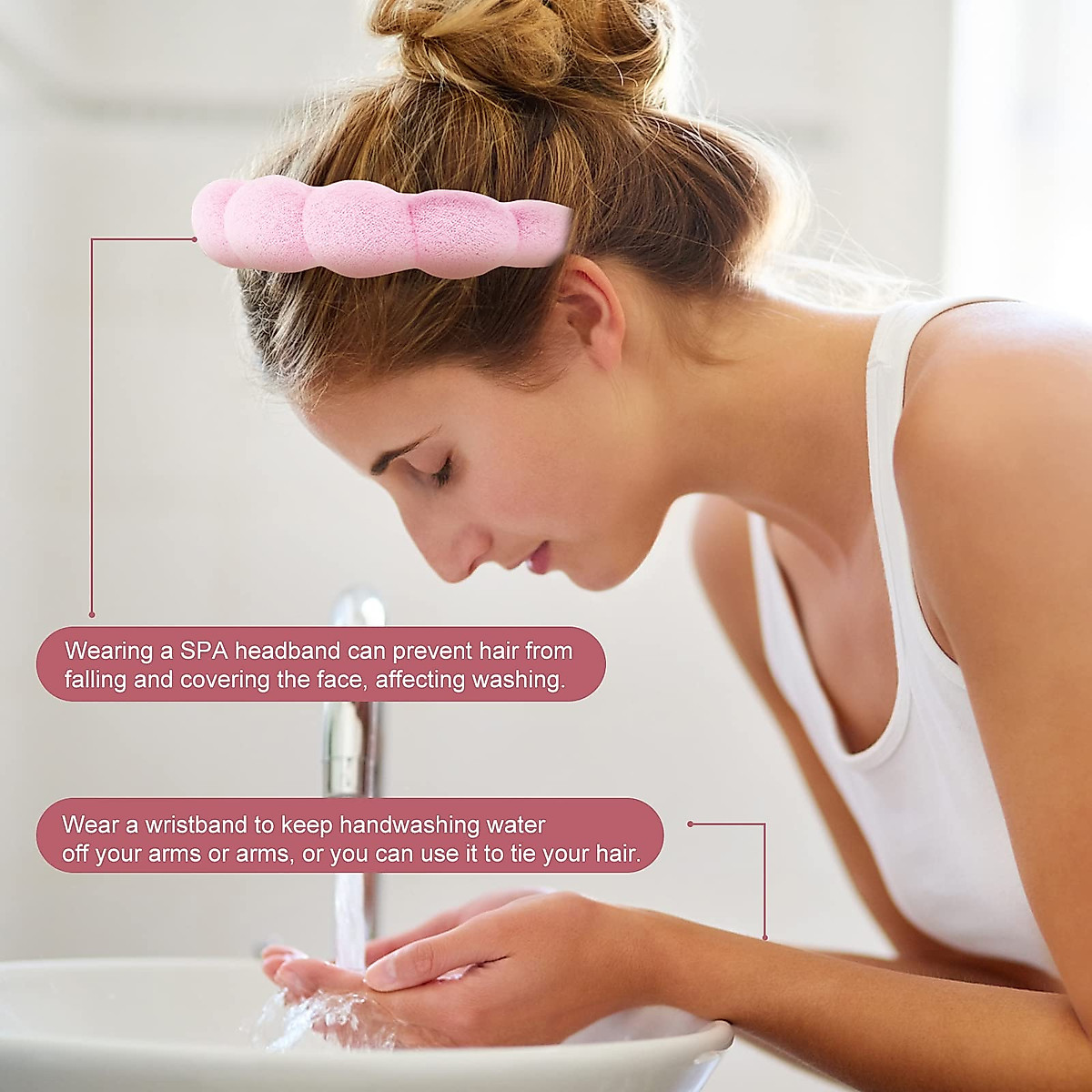 XBagSJ 2Pack SPA Headband for Washing Face, Puffy Headband, Face Wash Headband and Wrist Washband Set, Soft and Comfortable, Makeup, Shower, Skin Care headbands for Women Girls（Pink & Blue）