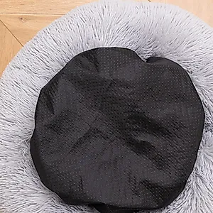 tinysiry Dog Kennel, Warm Comfortable Modern Style Round Cat Dog Nest, Non-Slip Long Plush Pet Bed Black 40cm