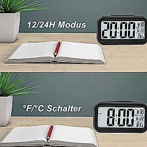 Lesipee Digital Alarm Clock, Clock for Bedroom, Desk Clock Battery Operated, Digital Clock with Smart Night Light 12/24H Display Snooze function for Heavy Sleepers