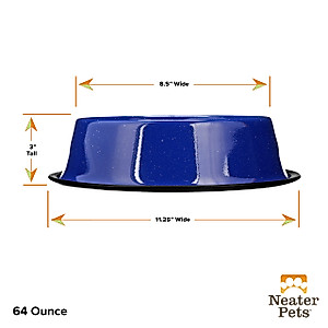 Neater Pet Brands - Outdoor Camping Style Pet Bowl - Enamel Ware Blue Black Granite Colors - Dog Cat No Tip Skid Bowls (64 oz, Blue)