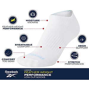 Reebok Women's Athletic Socks - Performance Low Cut Socks (6 Pack), Size 4-10, White/Black/Grey