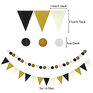 ZERODECO Black and Gold Party Decorations, Confetti Balloons Decorative Folding Fans Paper Pompoms Triangle Bunting Flags Garlands for Graduation Wedding Birthday Photo Backdrop Party Decorations