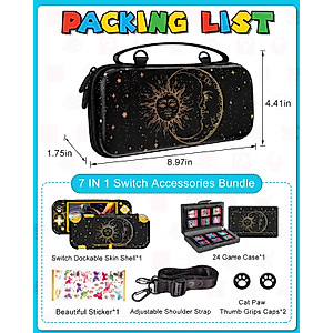 Gurgitat 7in1 Sun Moon Witchy Switch Lite Case for Nintendo Switch Lite Carrying Cases Girly Protective Cover Dockable Skin+Thumb Grips+Game Holder+Shoulder Strap+Sticker for Switch Lite Travel Case