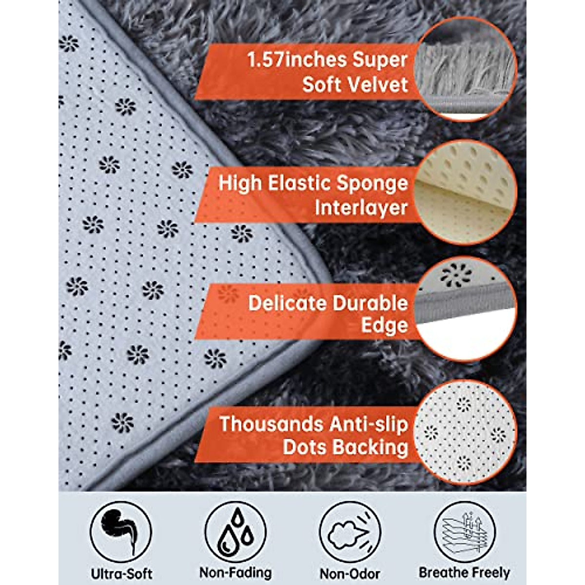 Aternoon Area Rug 5x7, Super Soft Fluffy Shaggy Rugs Floor Carpet for Living Room, Children Bedroom, Nursery Play Room, Home Decor, 5.3 x 7.5 Feet, Dark Grey