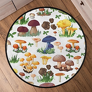 Tavisto 3 Ft Mushroom Seamless Pattern Round Desk Chair Mat Non-Slip Soft Desk Floor Mat Washable Floor Mat for Office Living Room Bedrooms Laundry Room Foyer Doorway