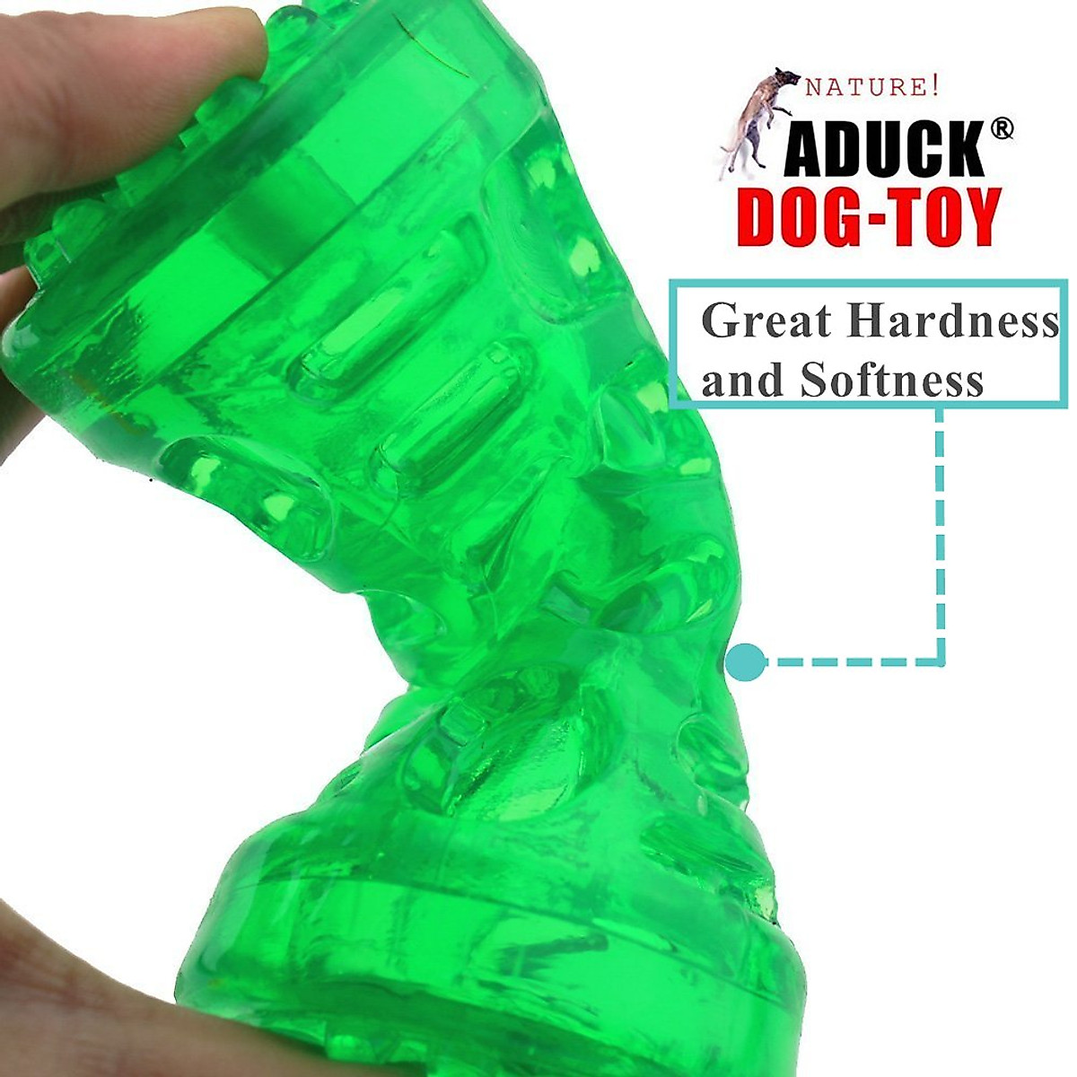 ADUCK Dog Chew Toys Squeaky Tooth Cleaning Bone (Dumbbell Series) Bite Resistant Squeeze Squeaker Puppy Dog Toys for Aggressive Chewers Training and Playing -4.92 inches (Crystal Green)