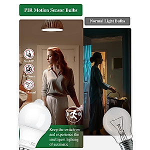 Motion Sensor Light Bulbs Outdoor, 9W (60 Watt Equivalent) 800LM, 4-Pack A19 Security LED Bulb 5000K Daylight White, E26 Motion Activated LED Bulb, for Front Door Porch Garage Basement Hallway
