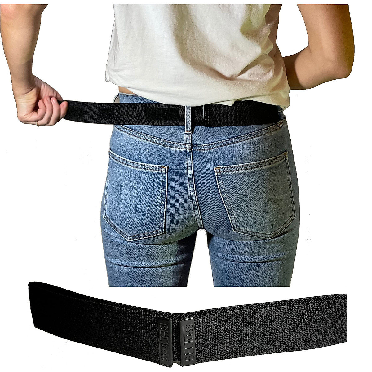 Invisible No Buckle Elastic Belt for Men and Women: 1 1/2" Wide, Waist size adjustable 32" to 48" by Beltless