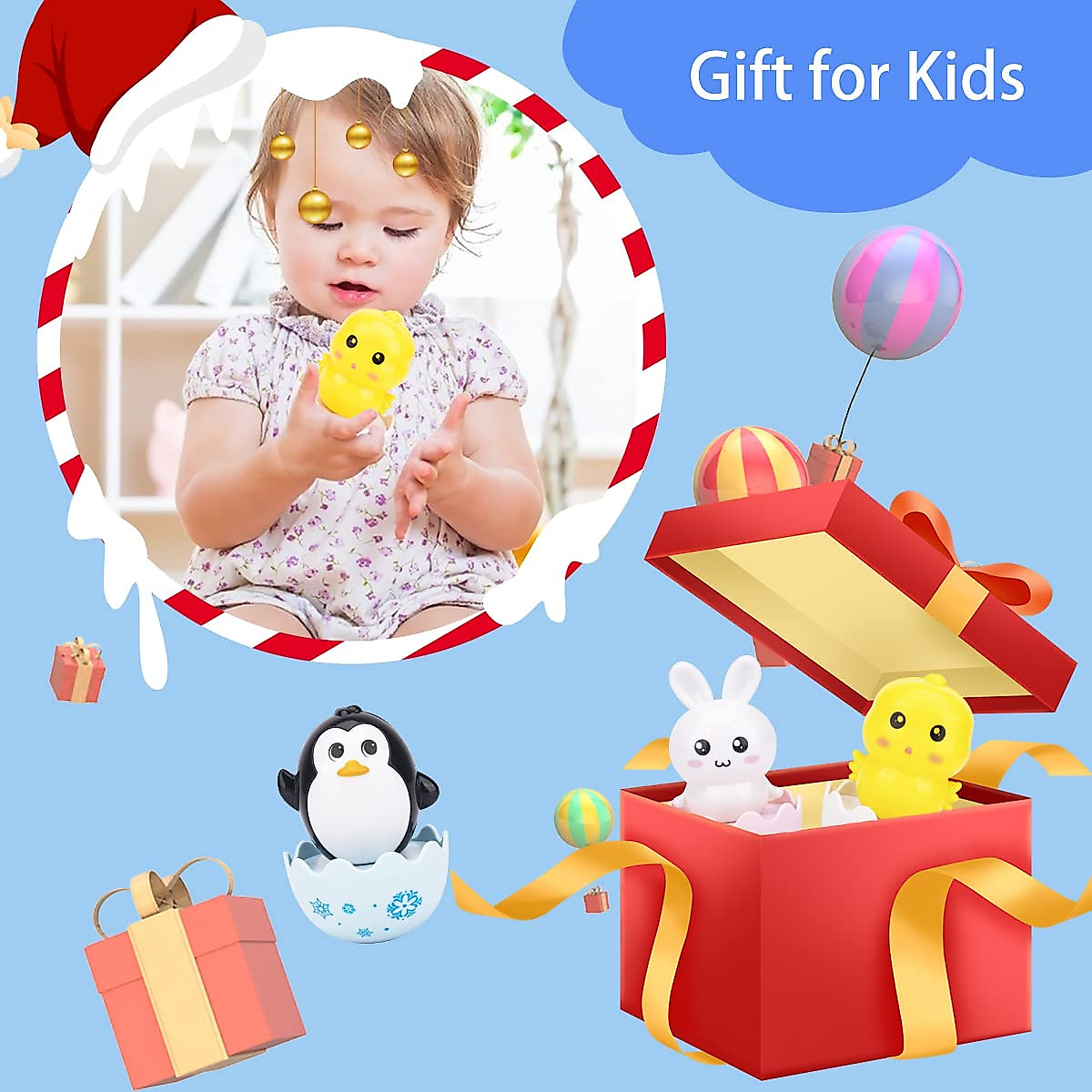 Lukax Easter Egg Toys - Bunny Chick Easter Basket Stuffer, Plastic Easter Toys with Rattles, Easter Egg Basket Toys Gift for Toddler Boy Girl