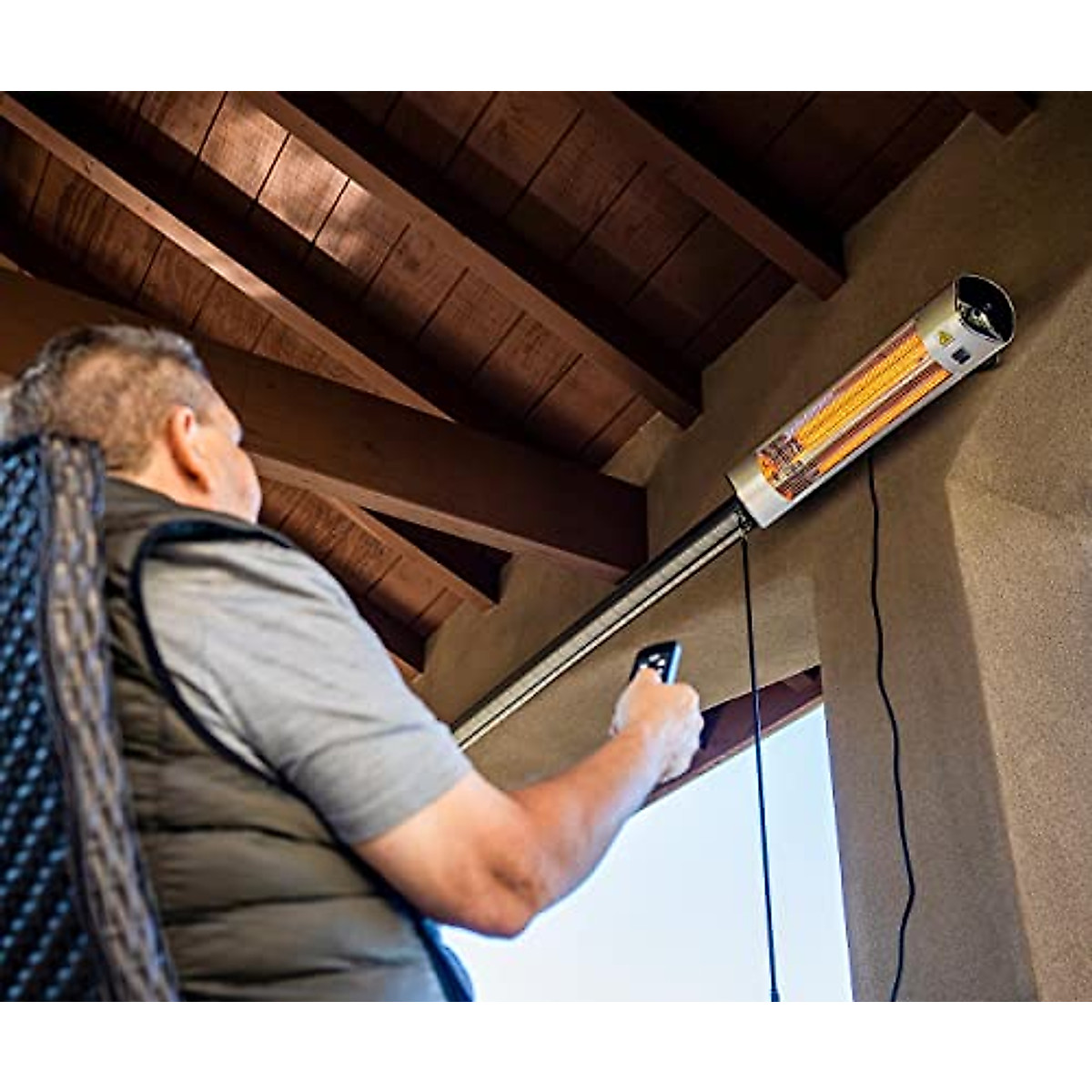 Kenmore Carbon Infrared Outdoor Electric Heater | 1500W Electric Patio Heater with Remote, Ceiling or Wall Mounted, KH-7E01-SS, Outdoor Heater, Garage Heater, Outdoor Space Heater with Brackets