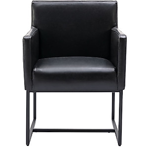 Set of 2 Upholstered Dining Chairs with Armrest, PU Leather Modern Accent Armchairs, Kitchen & Dining Room Chairs Side Chairs, Brown