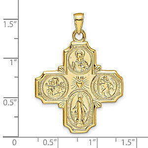 IceCarats 14K Yellow Gold Four Way Holy Cross Religious Medal Necklace Christian Pendant Scapular Charm 39.25mm x 29mm Only