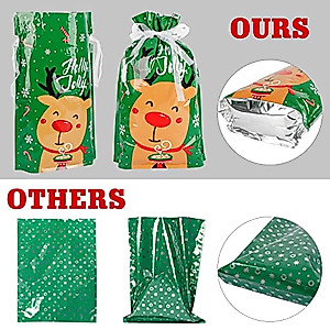 Bowount Christmas Drawstring Gift Bags 43pcs Assorted Sizes Christmas Bags Wrapping Sacks Pouches Santa Goody Bags with Squared Bottom in 4 Sizes and 8 Designs for Xmas Holiday Presents Party Favor