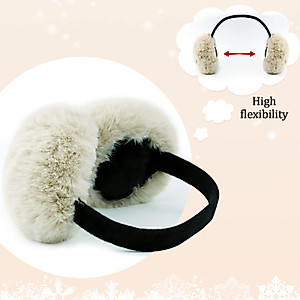 FSTEOE Women Winter Ear Muffs Foldable Girl Ear Warmer Fashion Furry Earmuff Soft Ear Cover Cold Weather (K-Khaki)