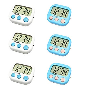6 Pack Digital Timer for Teacher Small Timers for Kids Magnetic Back Big LCD Display Loud Alarm Minute Second Count Up Countdown with ON/Off Switch for Classroom, Homework, Exercise(3 Blue & 3 White)