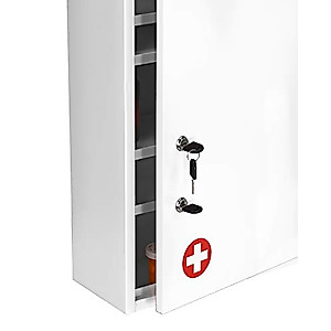 AdirMed Large Dual-Lock Medicine Cabinet – Wall Mounted & Secure Steel Medicine Pills & First Aid Kit & Emeergency Kit Box with Locks for Home Office & School Use (White)