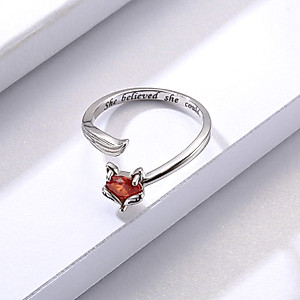 MANBU Sterling Silver Fox Jewelry for Women - Inspirational Adjustable Animal Wrap Ring Stud Earrings Graduation Jewelry Gift for Animal Lovers (Fox ring)