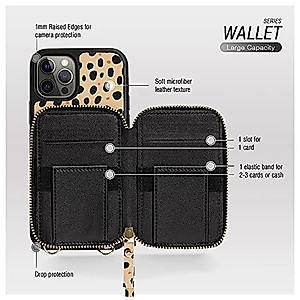 iPhone 12 Crossbody Case, ZVEdeng iPhone 12 Pro Wallet Case Card Holder Crossbody Chain Wrist Strap for Women Zipper Wallet Shockproof Leather Case Cover for iPhone 12/12 Pro 6.1'' Cheetah Print Skin