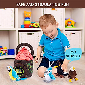 Talking Plush Audubon Birds | Audubon Stuffed Bird | Talking Bird Toy | Audubon Bird Stuffed Animals | Plush Birds with Authentic Sound | Includes 4 Talking Birds | Plush Bird House Shaped Carrier