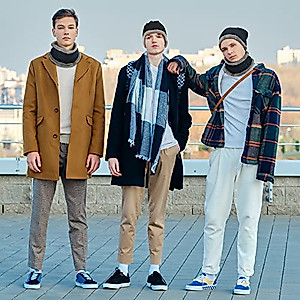 URECOVER Winter Beanie Scarf for Men - Black Slouchy Knit Fleece Cap for Women, Toboggan Hat Christmas Stocking Stuffers Birthday Gifts for Teens Unisex Adults