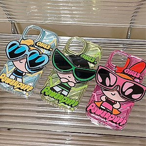 Jerisln for iPhone 13 Pro Max Cute Kawaii Cartoon Case Cool Sunglasses Shape Stand Finger Grip Holder Bracket Design for Women Girls Protective Cover for iPhone 13 Pro Max 6.7 Inch (Pink)