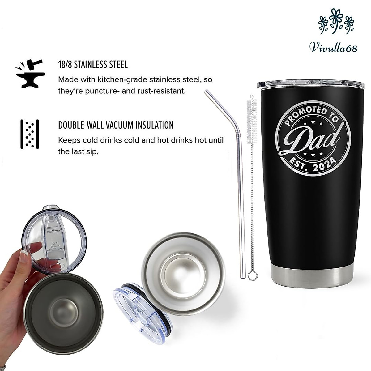 Christmas Gifts For New Dad 2024 Tumbler 20 Oz, Dad Est 2024 Mug, Dad Established 2024 Coffee Cup, 1st Time Fathers Day And Christmas Gifts, Daddy To Be Gift Ideas, Promoted To First Time Dad Cup