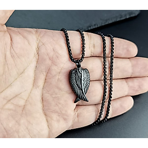 YOUFENG Angel Wing Urn Necklace for Ashes Stainless Steel Cremation Jewelry Always in My Heart Ashes Necklaces Memorial Keepsake for Men Black