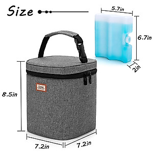 CURMIO Baby Bottles Cooler Bag with Ice Pack for 4 Bottles, up to 9 oz/270ml, Insulated Breastmilk Cooler and Ice Pack for Daycare Travel Nursing Mom, Grey