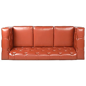 LEVNARY Modern Chesterfield Sofa Leather, Tufted Upholstered 3 Seater PU Couch, 84 Inches Settee Sofa with High Arm and Golden Metal Legs, Couches for Living Room Bedroom Office (Orange)