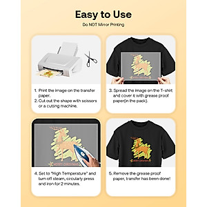 Hiipoo Heat Transfer Paper for T Shirts 25 Sheets, 8.5"x11" Printable Heat Transfer Vinyl for Inkjet Printer Iron on Transfers for Dark Fabric