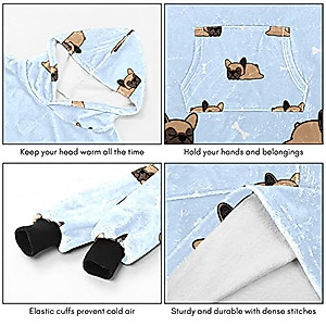 Cute French Bulldog Puppy Pattern Wearable Blanket Hoodie,Oversized Hooded Blanket Sweatshirt