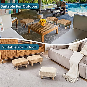 Cpintltr Foot Stool Ottoman Rectangular Footrest Pouf Ottomans Natural Seagrass Footstool with Wooden Legs Hand Weave Step Stool for Living Room Bedroom Entryway Natural White