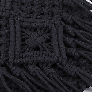 QTKJ Women's Crochet Square Crossbody Bag Hand-Woven Boho Tassels Summer Beach Cotton Messenger Shoulder Bag with Zipper (Black)