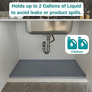 Under Sink Mats for KitchenWaterproof, 22x34 inches Under Sink Drip Tray, Under Kitchen Sink Mat, Grey