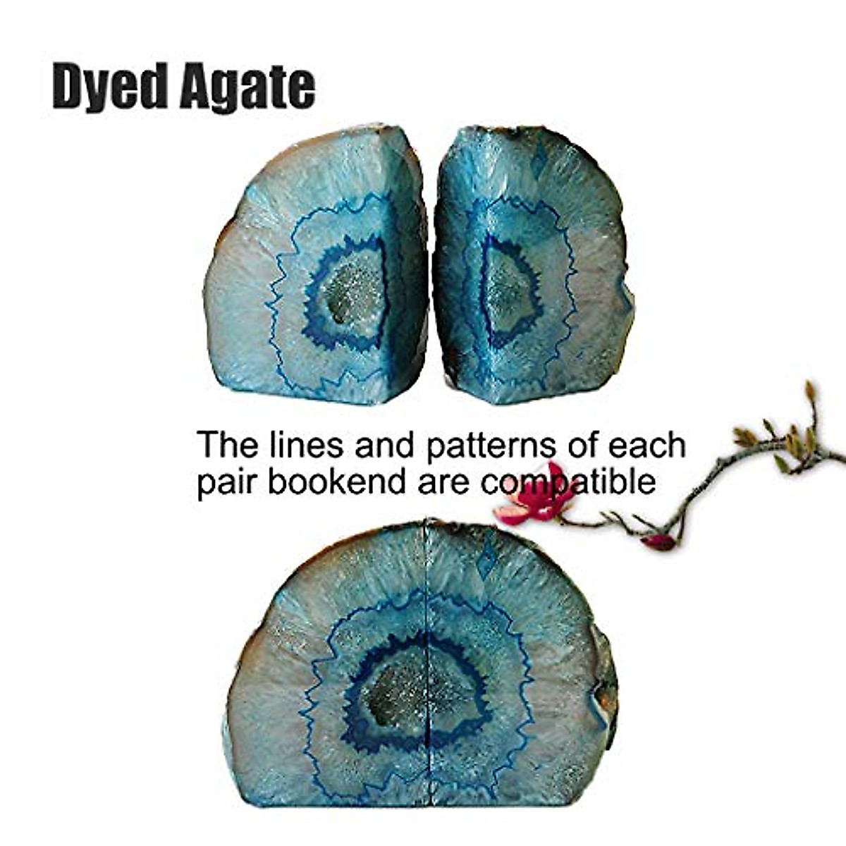 AMOYSTONE Teal Agate Bookends Geode Book Ends Heavy Duty Bookend Holder Decor with Rubber Bumpers Small(1 Pair, 2-3 LBS)