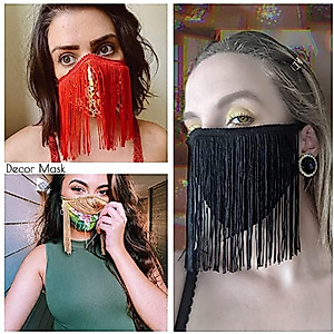 Fringe Trim Tassel 8 inch Wide 2 Yards Long for Clothes Accessories Latin Wedding Dress DIY Decoration (8in,Black)