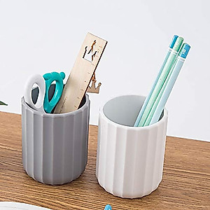 YOSCO Silicone Pencil Holder Round Pen Cup for Desk Cute Office Desktop Stationery Organizer Makeup Brush Holder (White)
