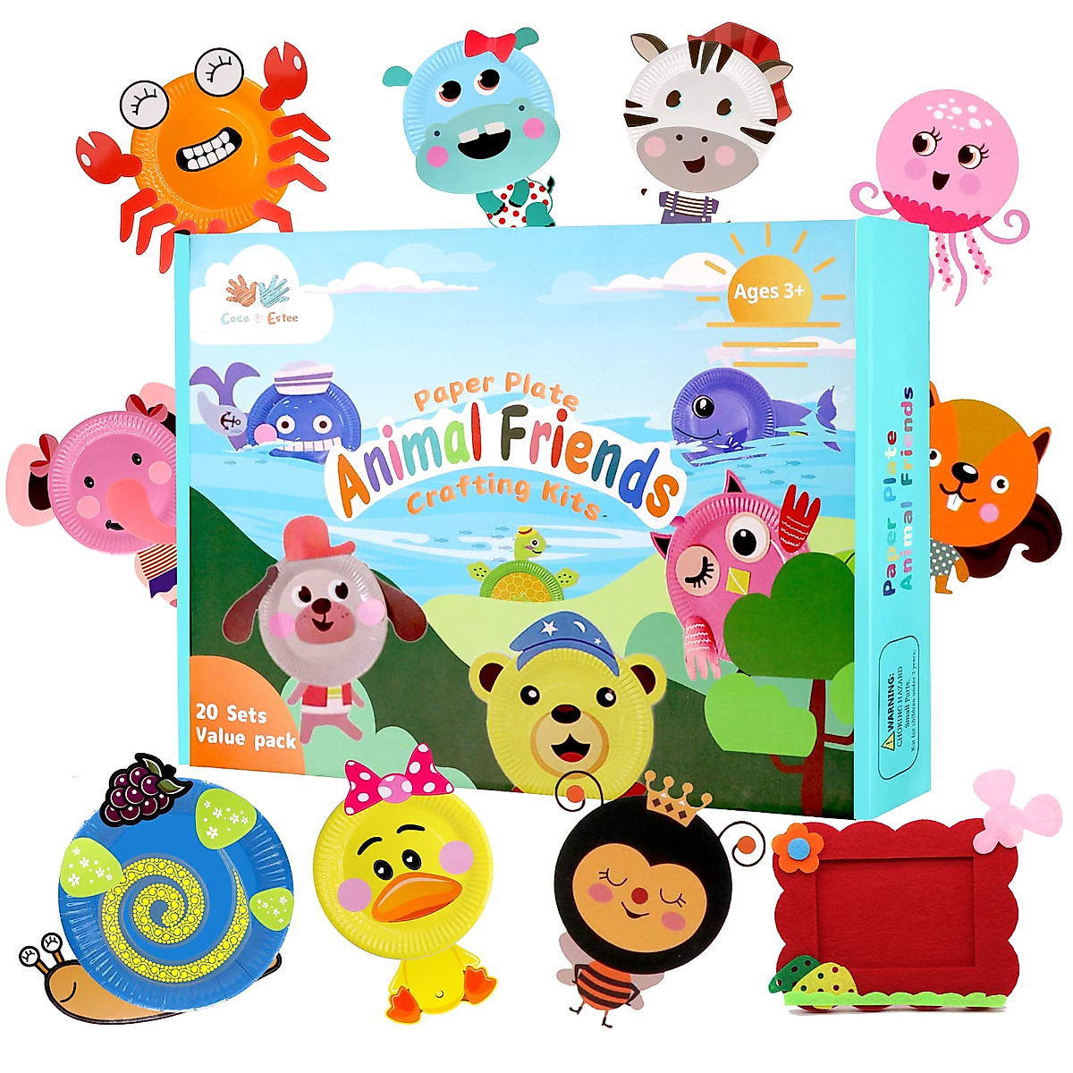 Coco&Estee 20 Pack Paper Plate Crafts Kit Kid, Arts and Crafts for Kids, Animal Crafts for Toddler Activities Ages 3-5 Party Games, Preschool Learning Activities, Art Supplies Preschool Crafts