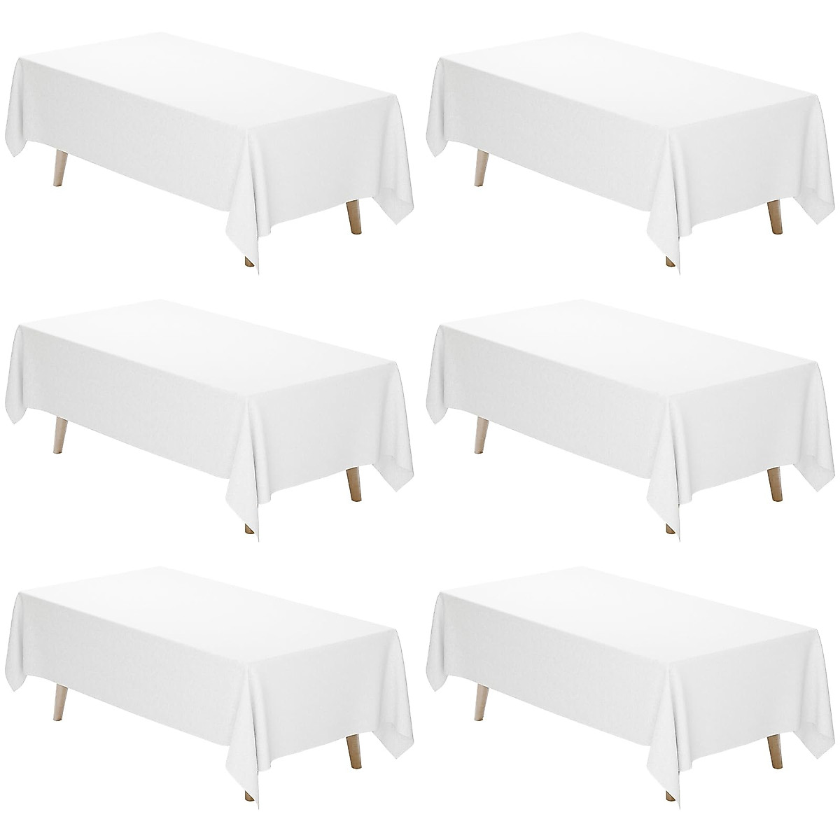 Fixwal 6 Pack White Table Cloth for Rectangle Table, 70 x 120 Inch Polyester Fabric Tablecloths Rectangular, Table Covers 6-8ft for Party, Banquet, Dining, Wedding, Graduation