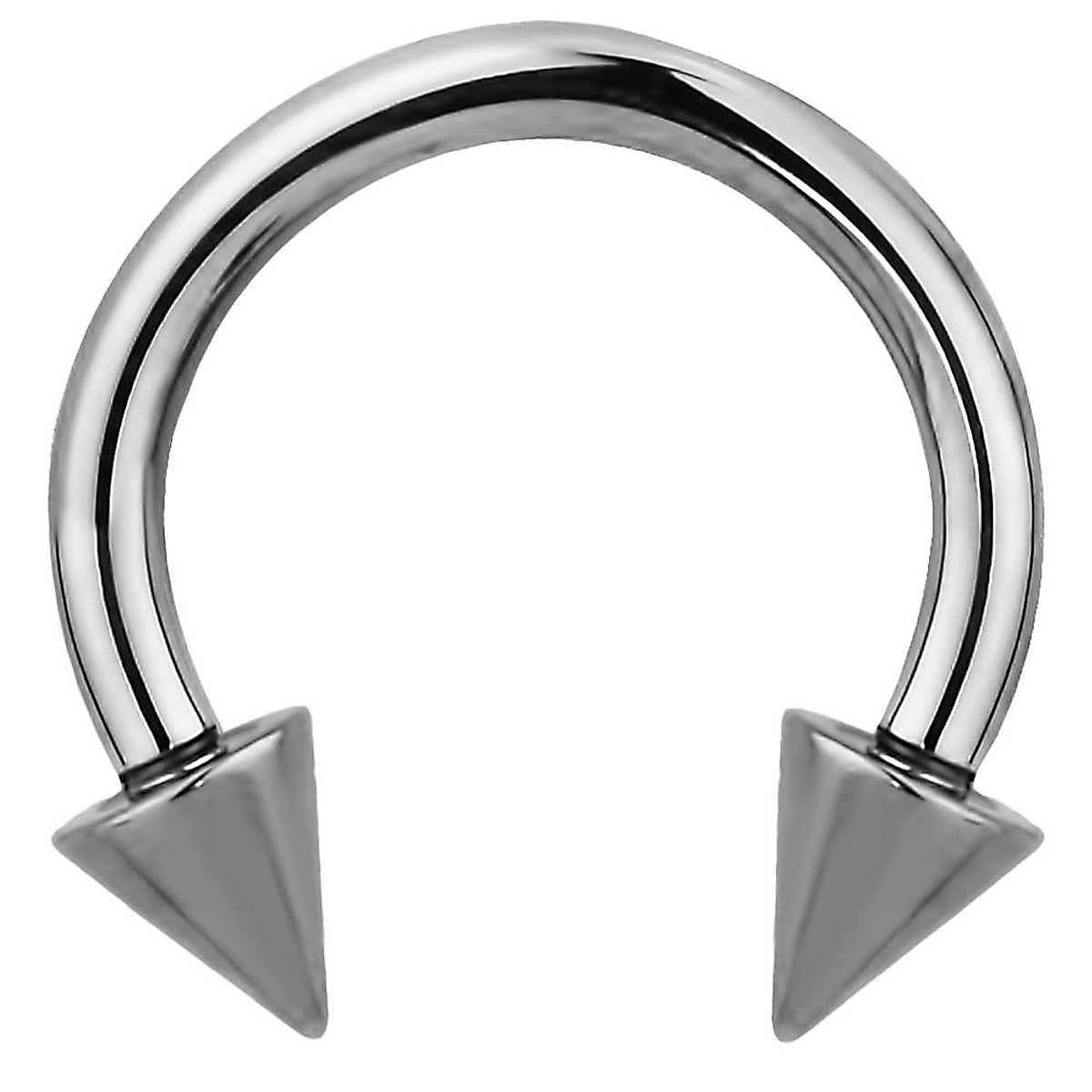 Forbidden Body Jewelry 14g 10 mm (3/8") Titanium Double Spike Horseshoe Body Piercing Ring, 4 mm Cones